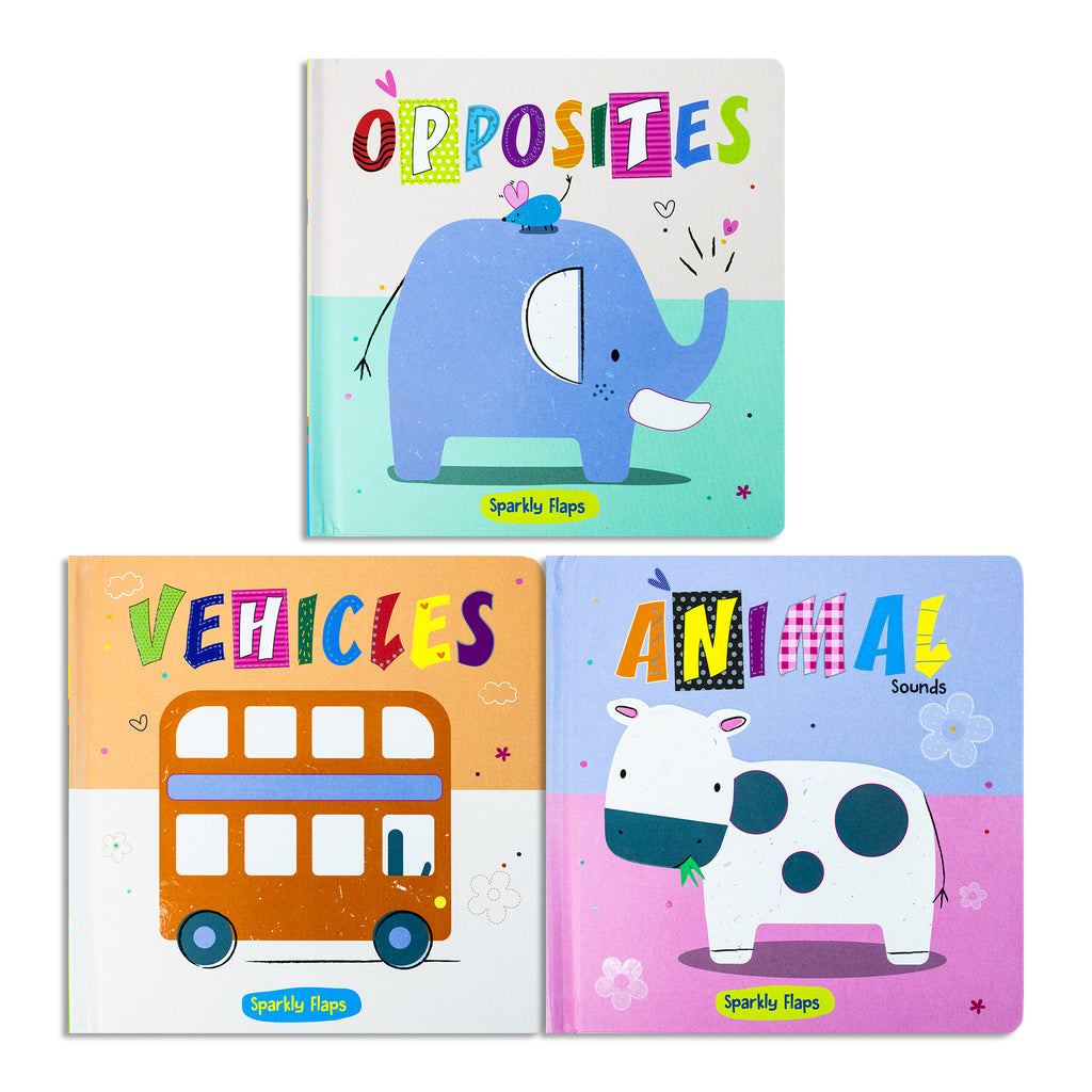 Sparkly Lift the Flaps Board book Collection 3 Book Set (Opposites, Ve ...