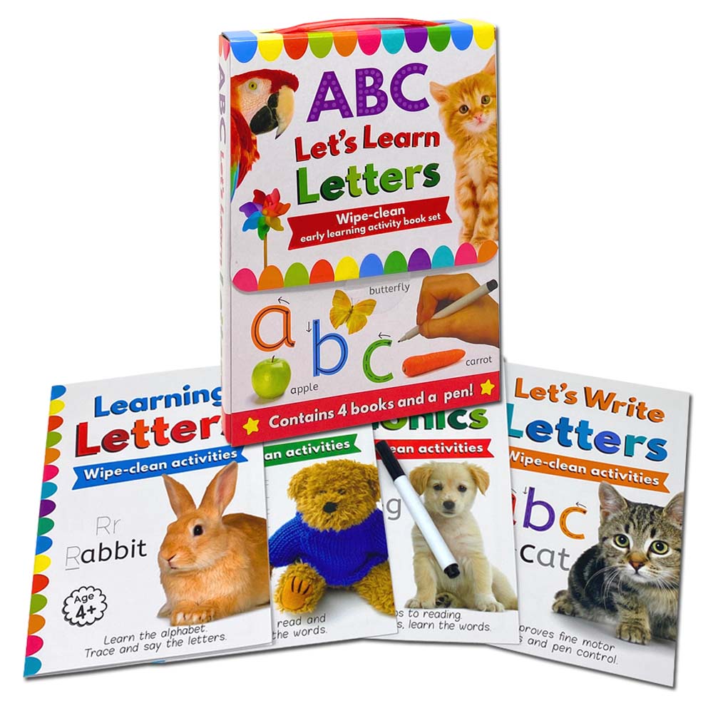 ABC Let's Learn Letters Wipe Clean Early Learning 4 Books Set and Pen ...