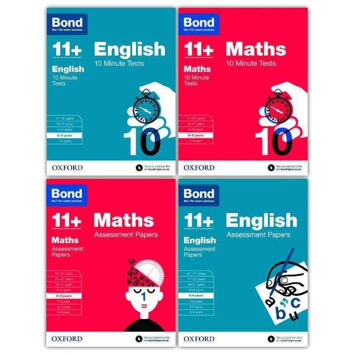 Bond 11+ English & Maths 4 Books 8-9 Years Inc Assessment and Tests ...