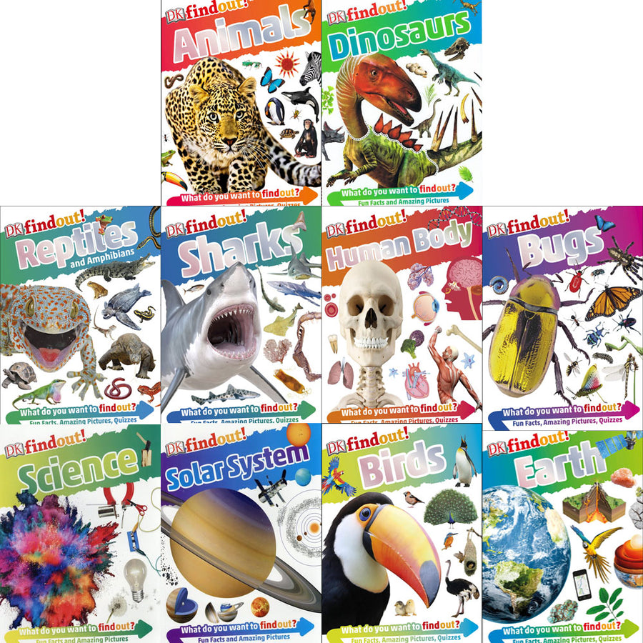 DK Find out Collection 10 Book Set Childrens Pack Dinosaurs, Bugs, Sha ...