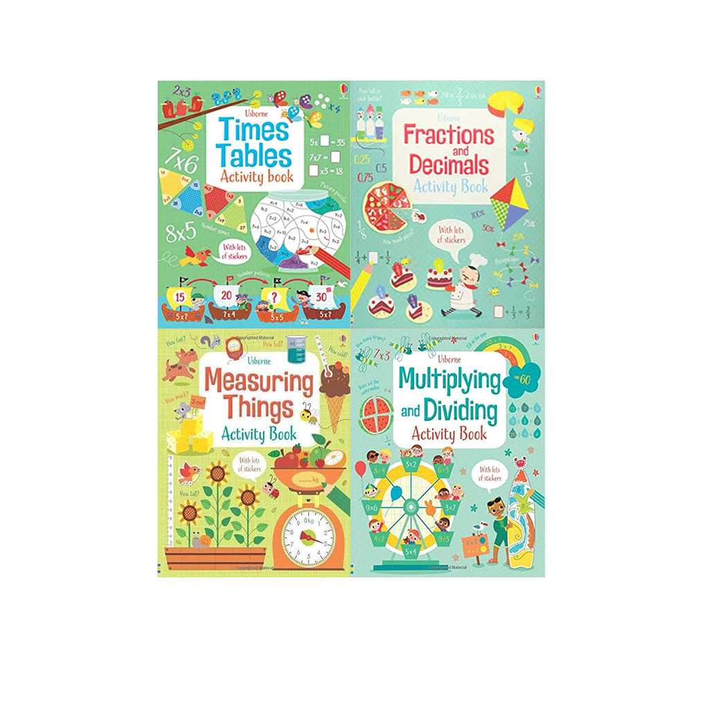 Usborne Maths Activity Books 4 Book Set Collection Pack Inc Times Tabl ...